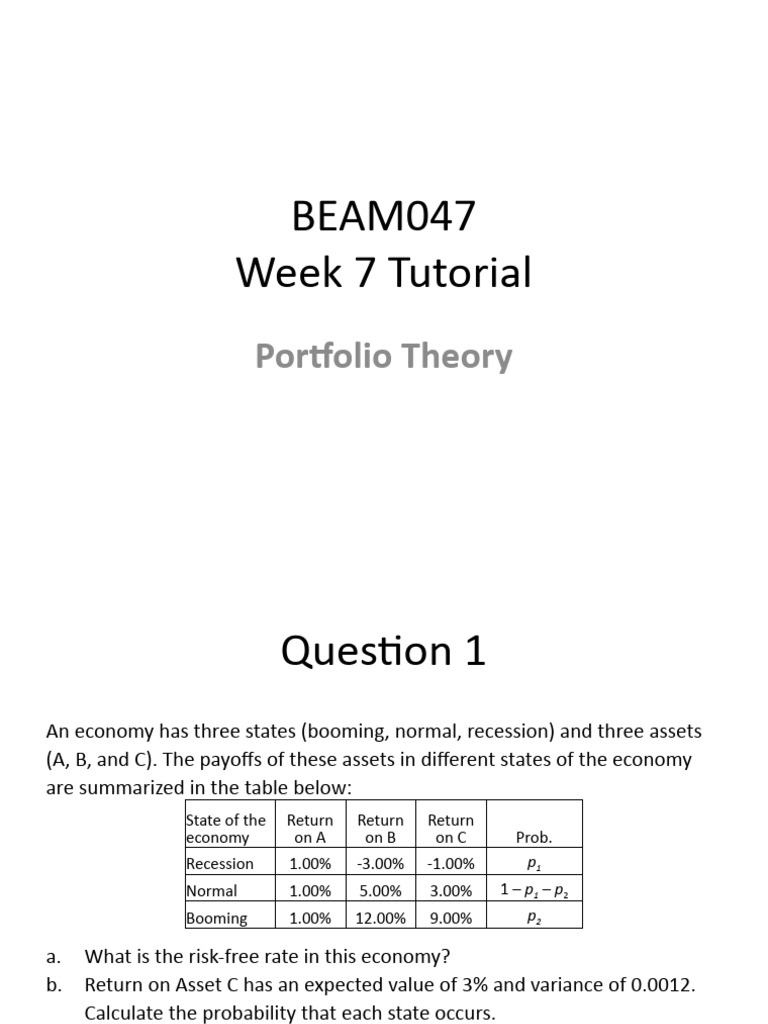 Week 7 Tutorial Solution | PDF | Modern Portfolio Theory | Private Sector Week 7 Tutorial Solution | PDF | Modern Portfolio Theory | Private Sector