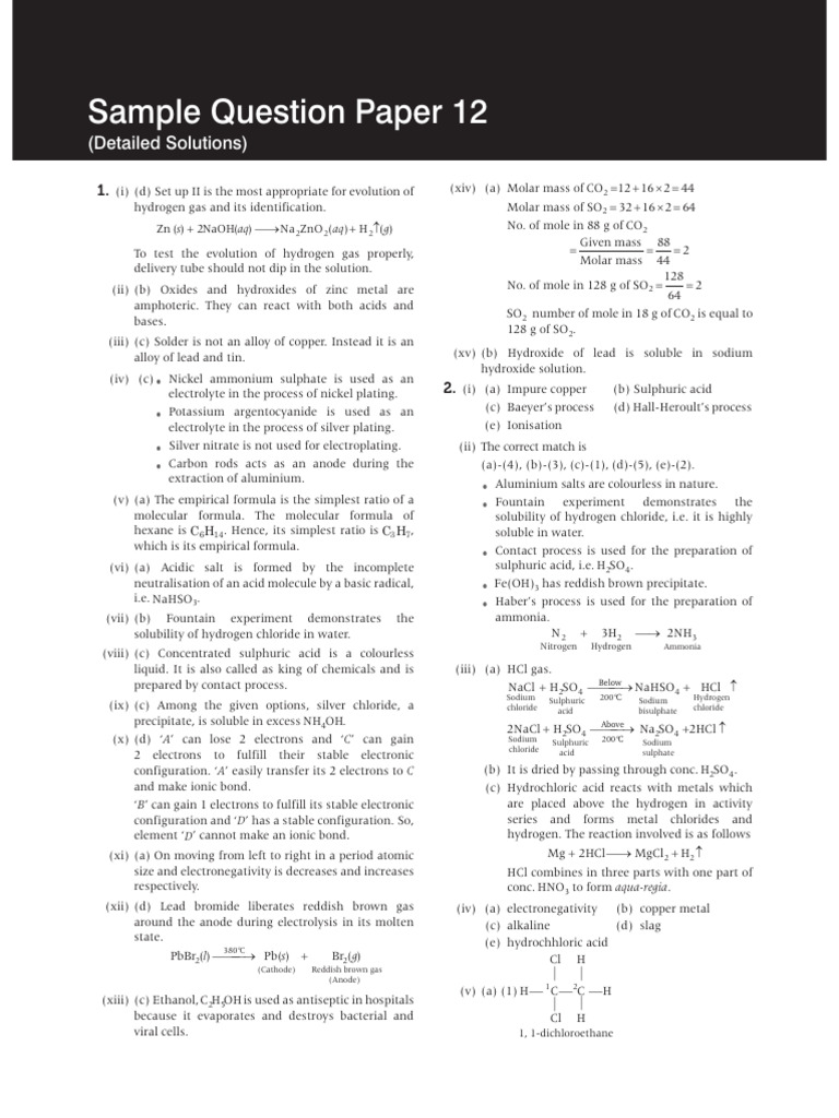 2023 ICSE Chemistry Class 10 Sample Paper 12 | PDF | Hydroxide | Acid