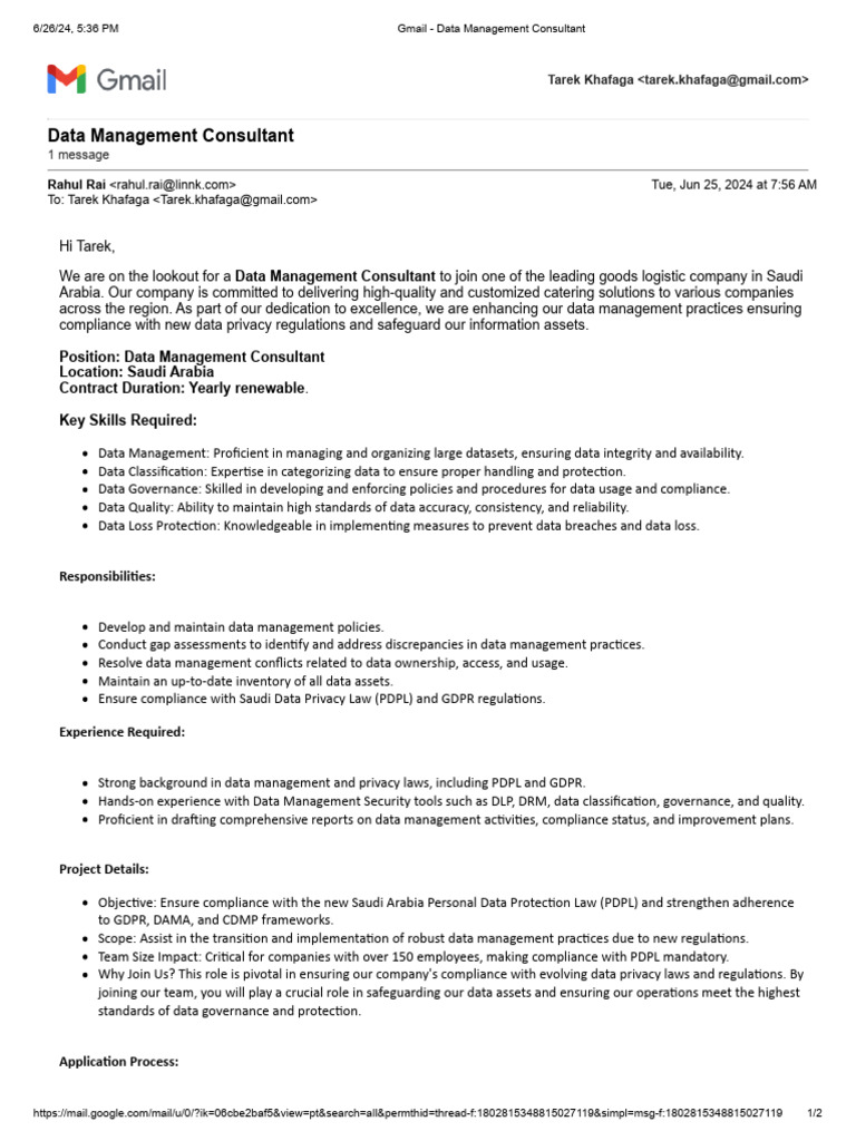 Gmail - Data Management Consultant | PDF | Regulatory Compliance ...