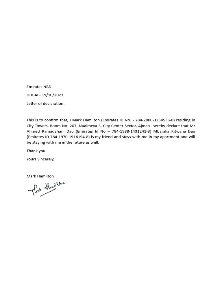 ENBD Declaration Letter. | PDF