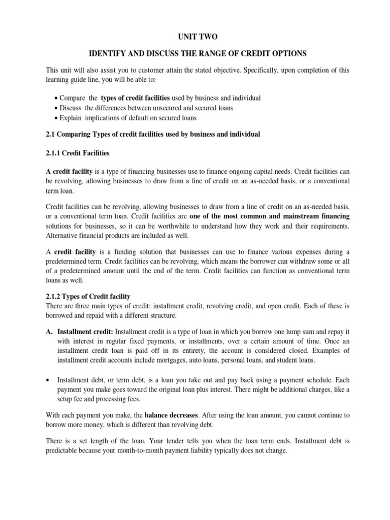 Unit 2 Consumer Credit and Debt | PDF | Loans | Line Of Credit