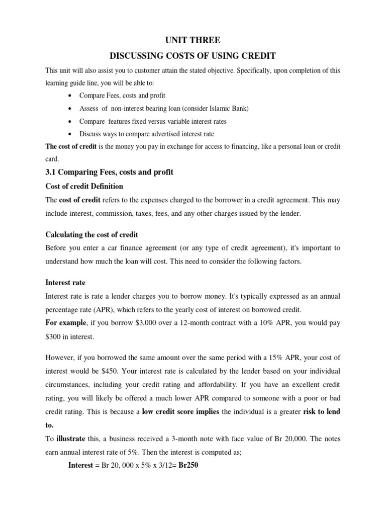 UNIT 3 Consumer Credit | PDF | Credit | Finance & Money Management