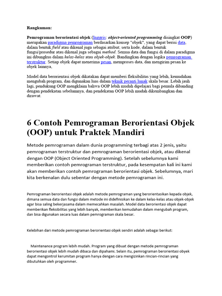 6 Contoh Pemrograman Berorientasi Objek | PDF | Komputer