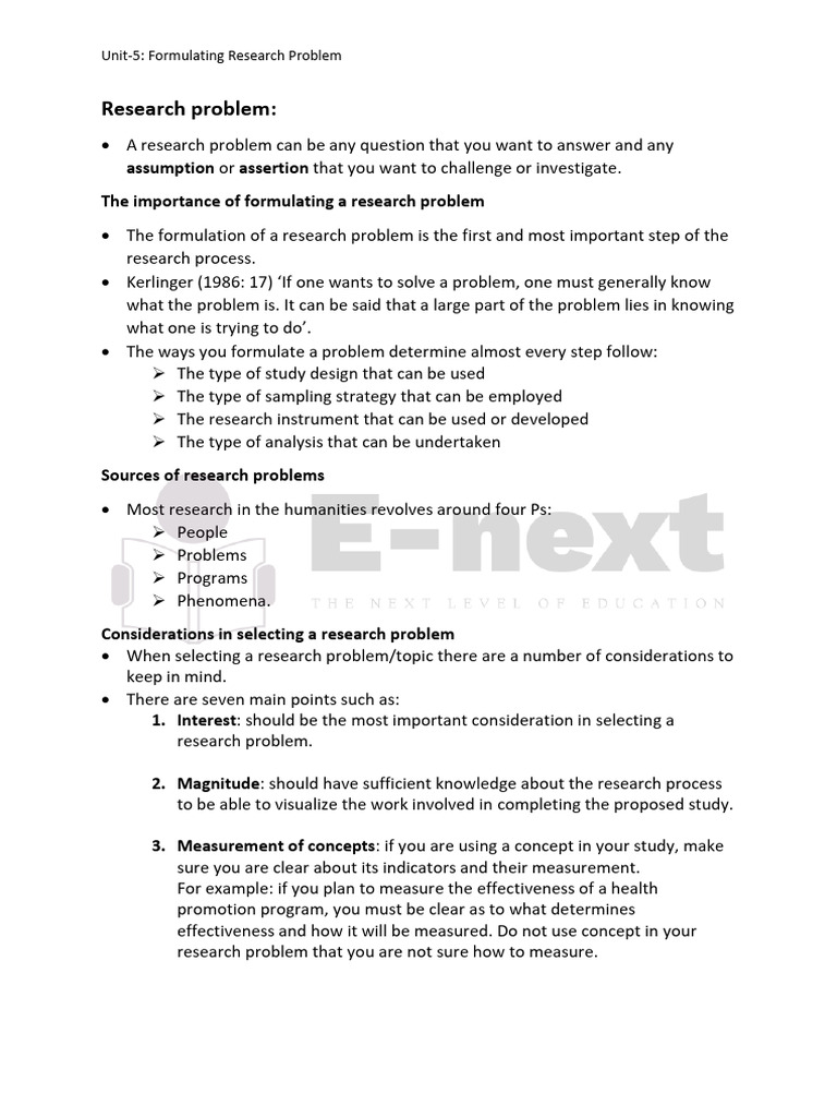 Unit-5 Formulating Research Problem (E-Next - In) | PDF | Chi Squared ...