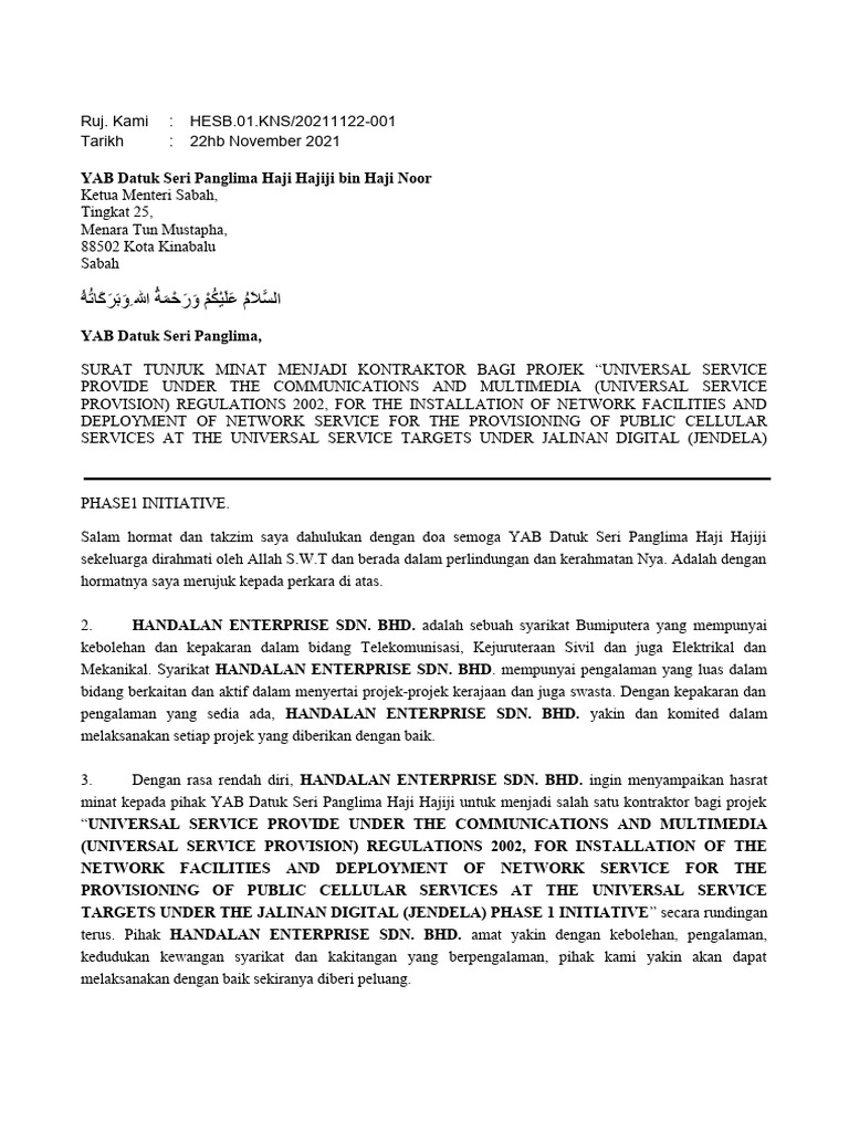 Surat Tunjuk Minat Kontraktor Projek | PDF | Bisnis | Hukum