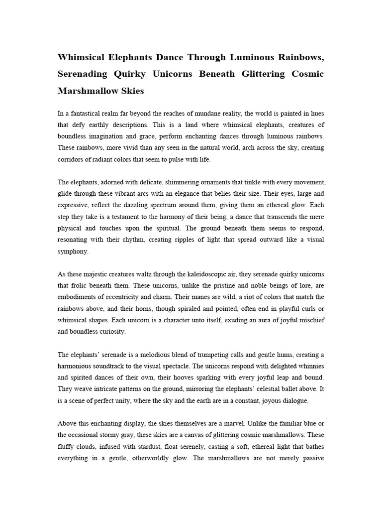 Whimsical Elephants Dance Through Luminous Rainbows, Serenading Quirky Unicorns Beneath ...