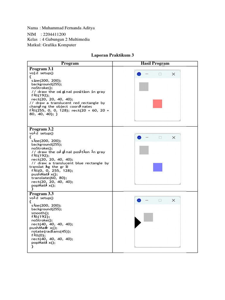 Laporan Praktikum 3 Grafika Muhammad Fernanda Aditya | PDF