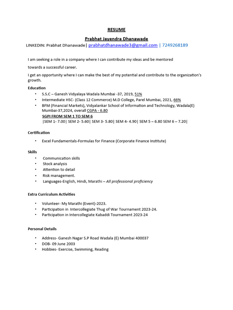 Prabhu Resume | PDF | Career & Growth | Business