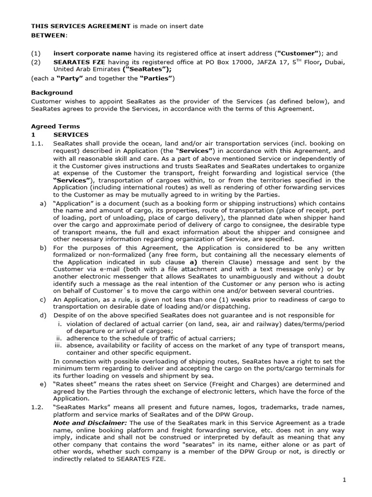 SEARATES FZE Standard Client Contract (Protected Actual Template FR 25. ...