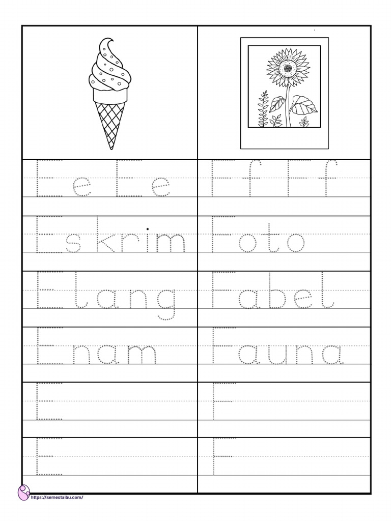 Lembar Kerja Anak Tk Menulis e f | PDF