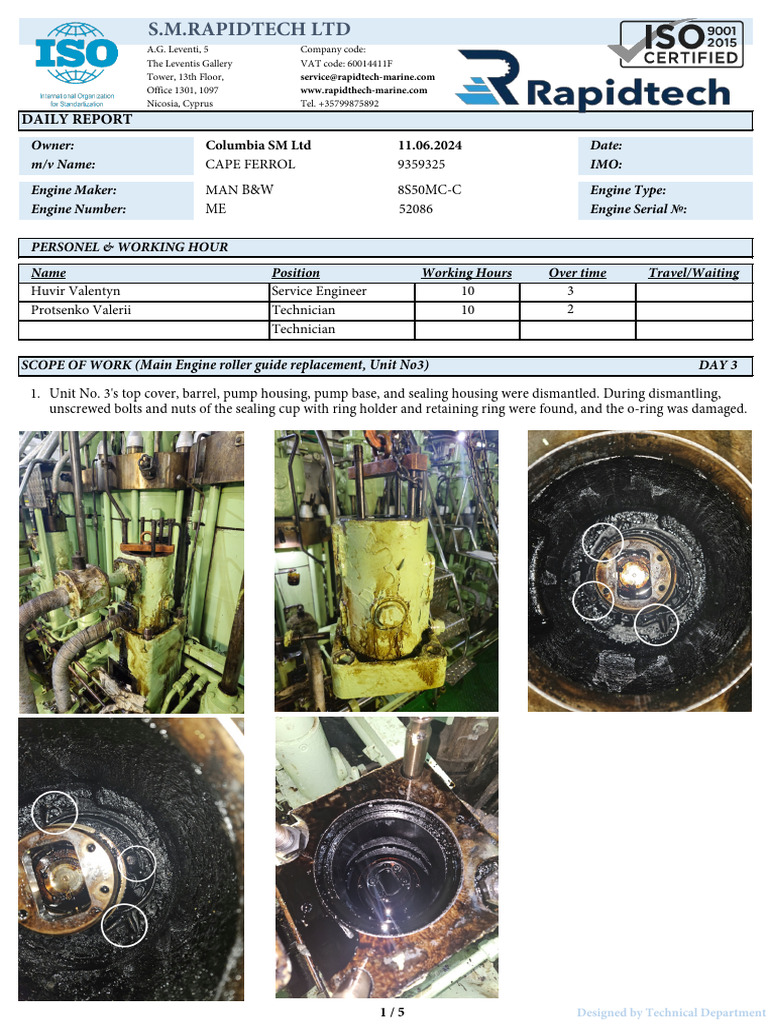 MV Cape Ferrol DG2 Overhaul Daily Work Report 11.06.2024 | PDF ...