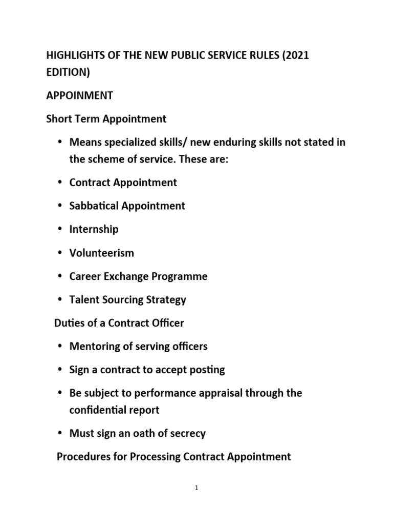 Highlights of The New Public Service Rules | PDF | Internship | Job Hunting