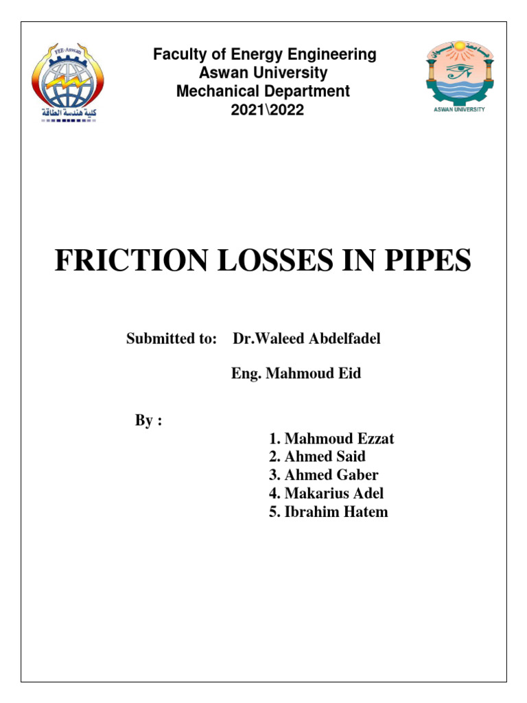 Groub B Friction Losses in Pipes | PDF | Reynolds Number | Fluid Dynamics