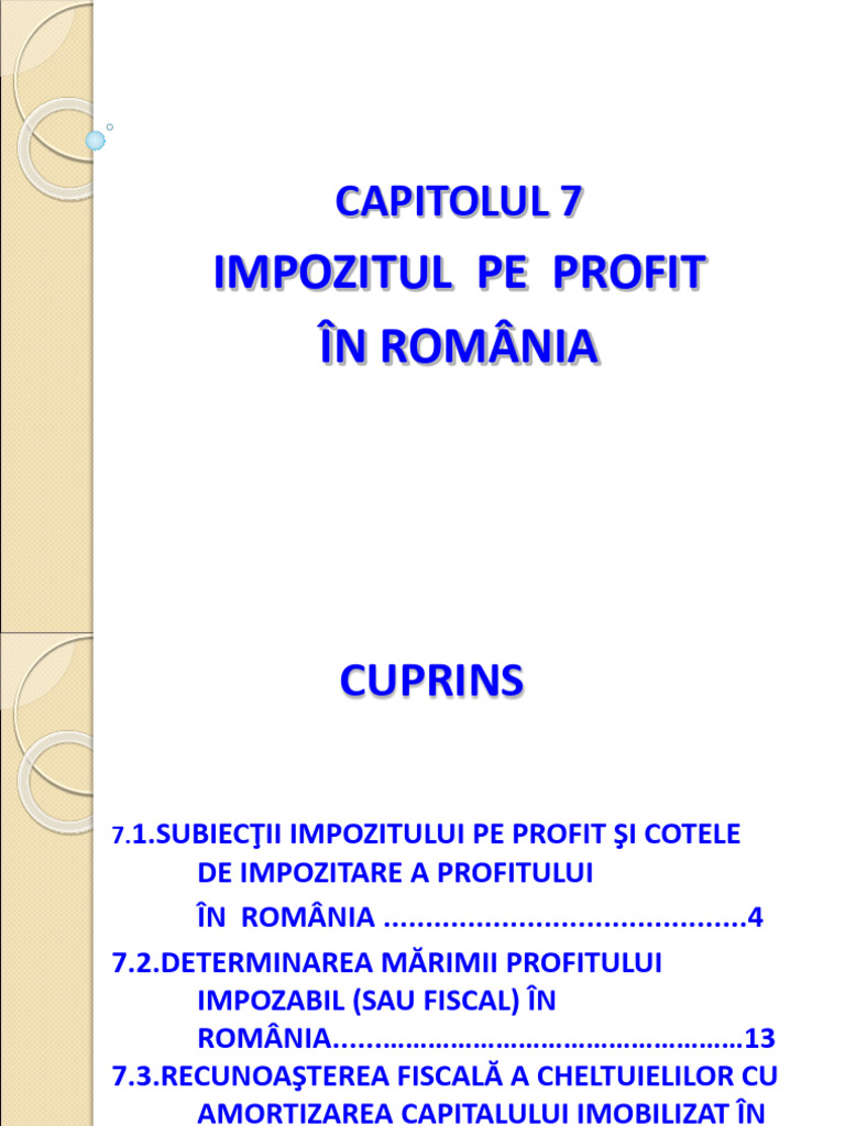 Capitolul 7. Impozitul Pe Profit in Romania | PDF