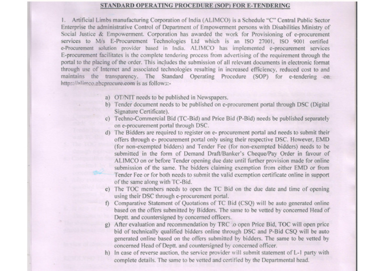 SOP For E-Tendering | PDF