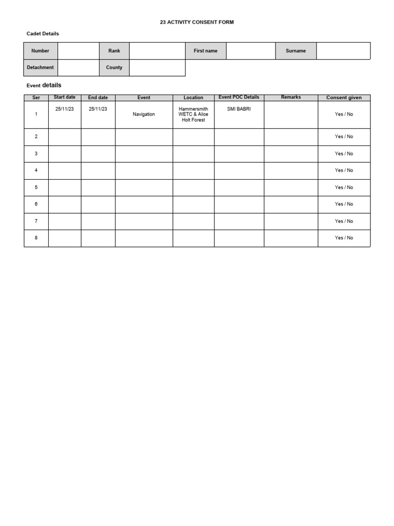 Parental Consent Form - ACF Certificate For Attending Activities Nov ...