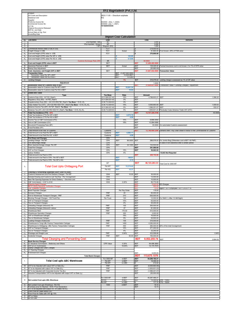 Import Cost Calculation | PDF | Value Added Tax | Taxes
