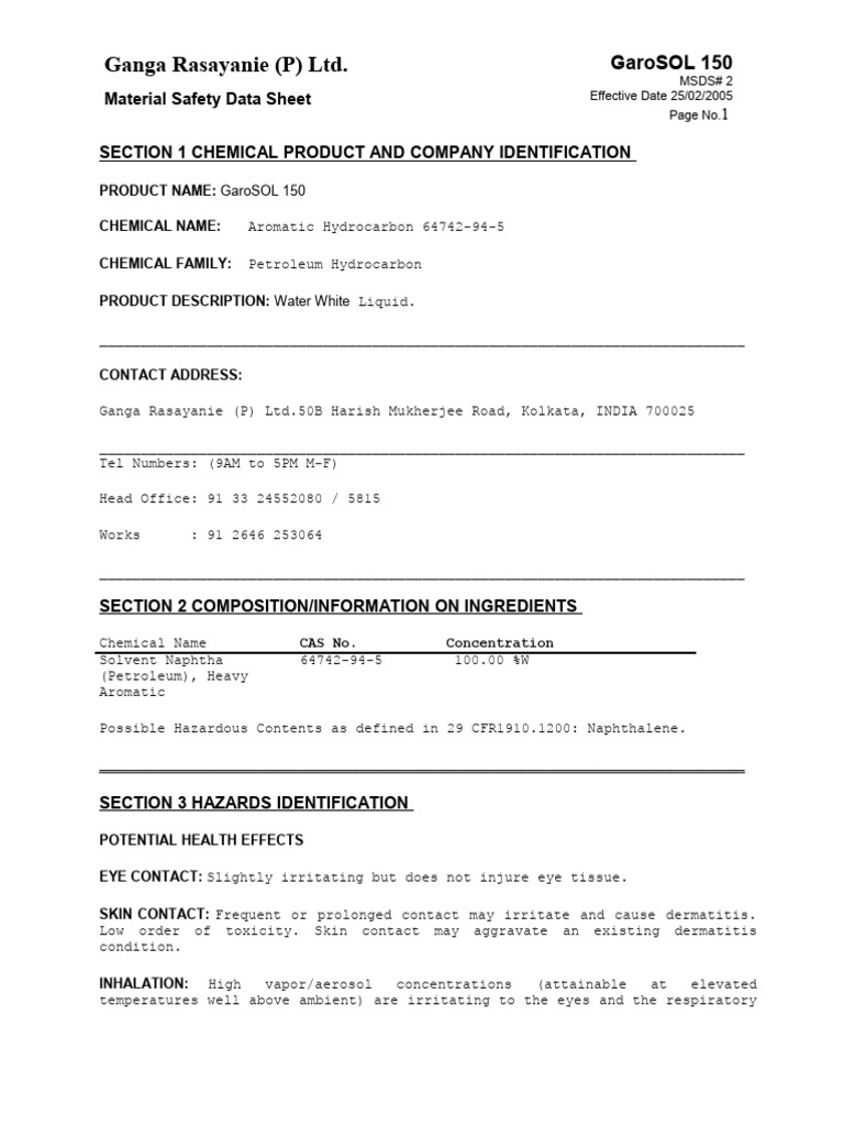 MSDS - (Ha) Heavy Aromatics | PDF | Firefighting | Water