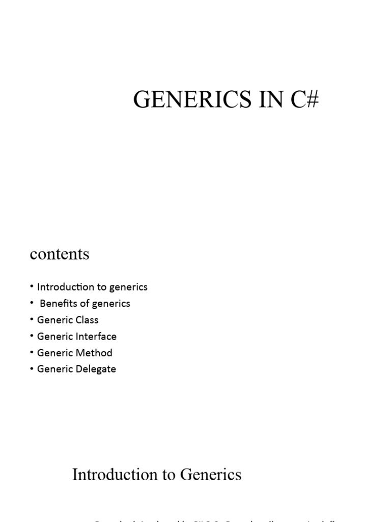 Generics in C# | PDF | Method (Computer Programming) | Anonymous Function Generics in C# | PDF | Method (Computer Programming) | Anonymous Function