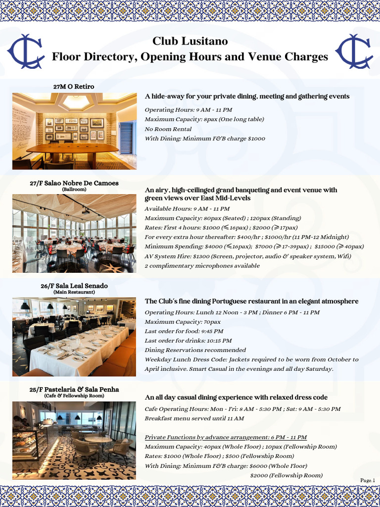 Club Lusitano - Room Hire Rates - 240425 | PDF | Restaurants | Fee