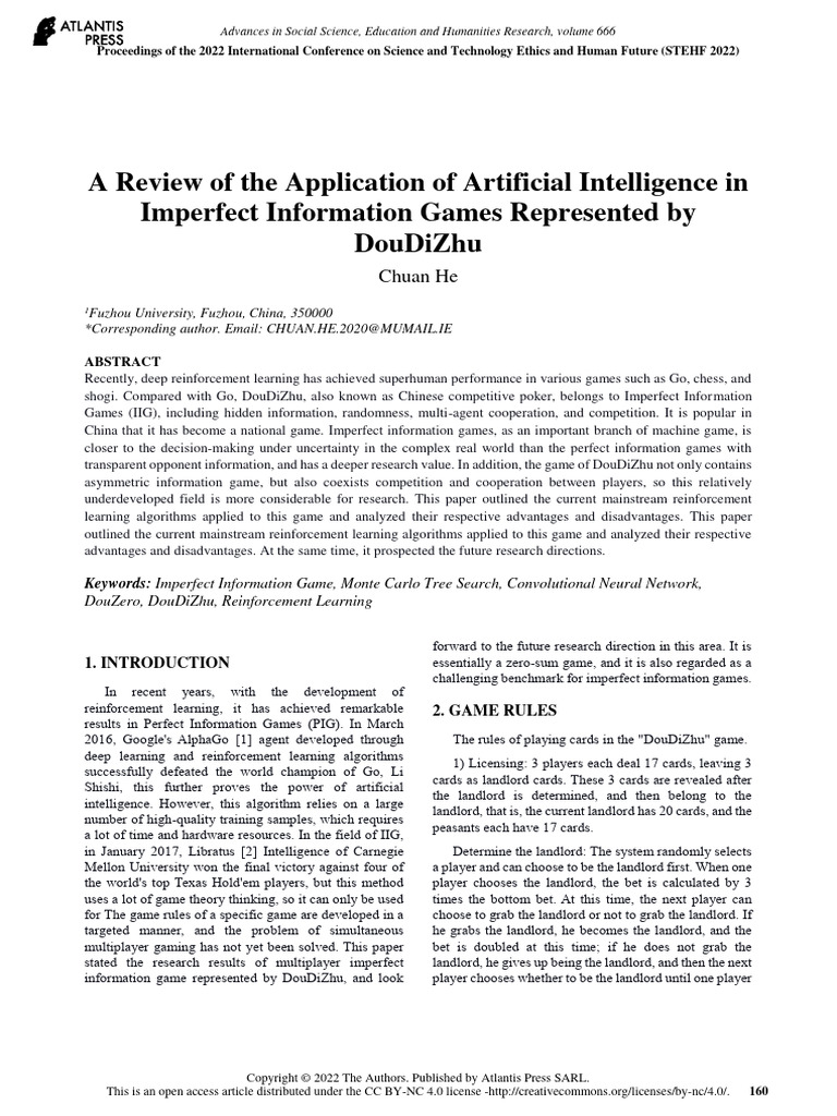 A Review of The Application of Artificial Intelligence in Imperfect Information Games ...