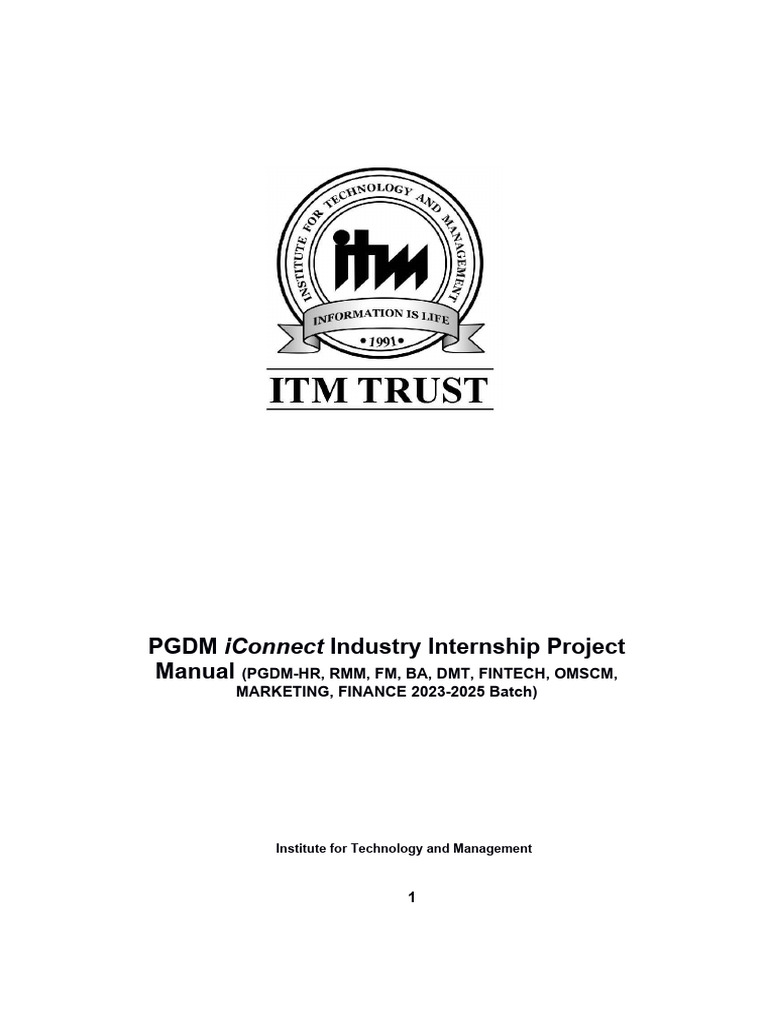 PGDM Iconnect Industry Internship Project Manual 23-25 | PDF | Internship | Job Hunting
