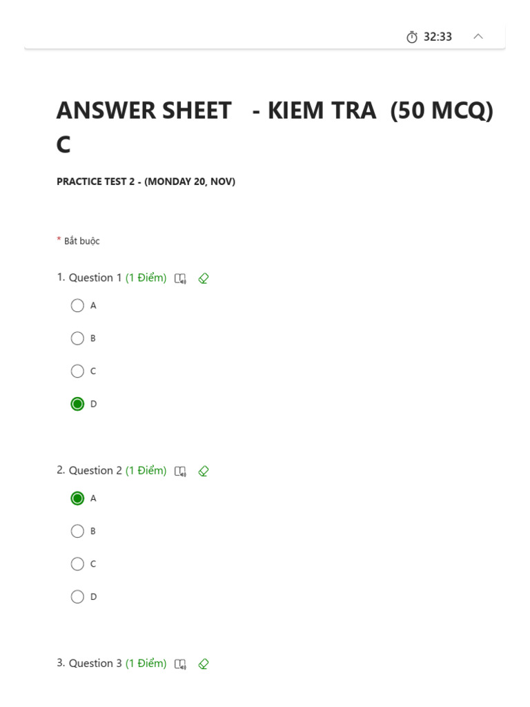 Answer Sheet - Kiem Tra (50 MCQ) C | PDF