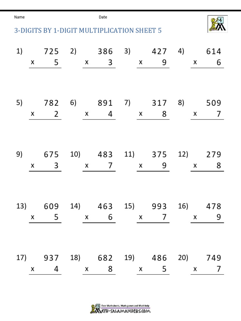 3 Digits by 1 Digit Multiplication 5 | PDF