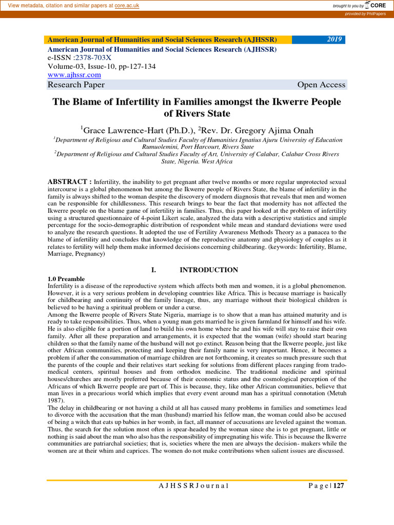 The Blame of Infertility in Families Amongst The Ikwerre People of ...