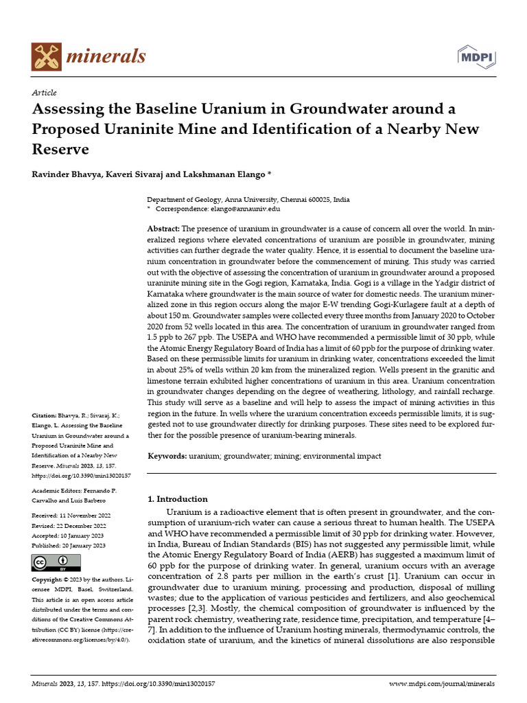 Assessing The Baseline Uranium in Groundwater Arou | PDF | Uranium | Scanning Electron Microscope