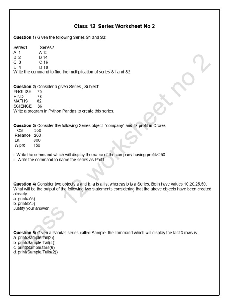 worksheet no 2 series | PDF
