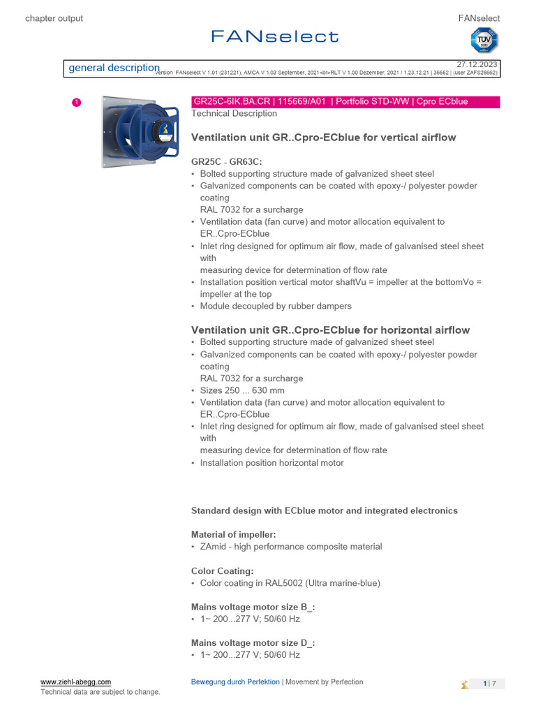 GR25C-6IK.BA.CR Ventilation Unit Specs | PDF | Electrical Engineering ...