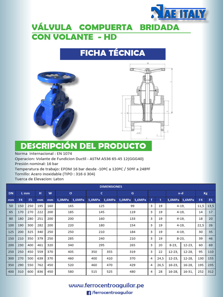 FICHA TÉCNICA VÁLVULA COMPUERTA BRIDADA CON VOLANTE | Descargar gratis ...