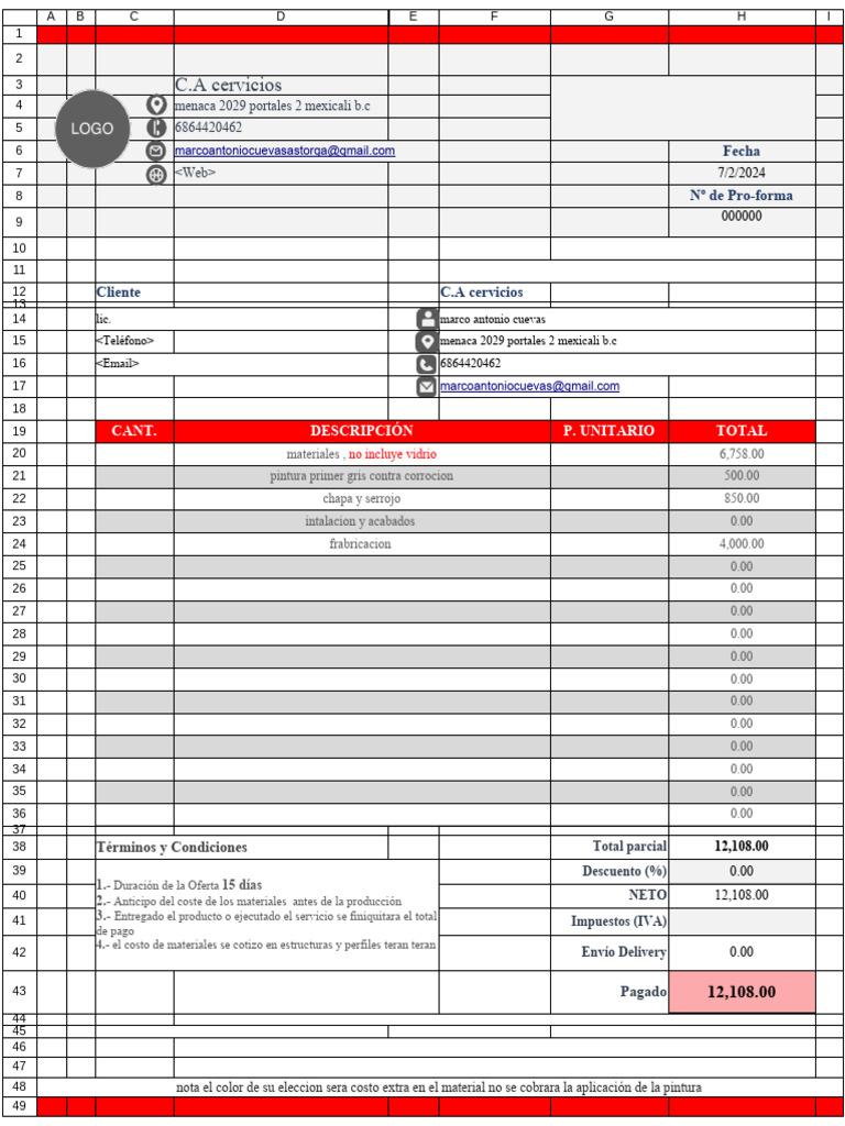 Formato Cotización - Proforma | PDF