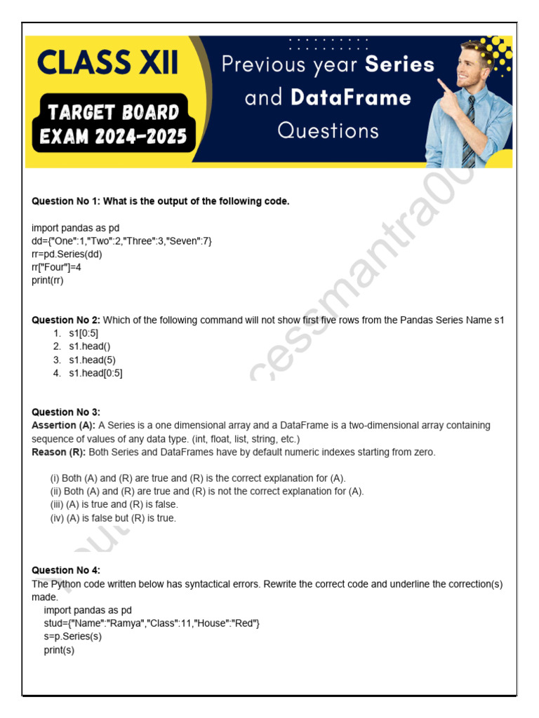 Class 12 Complete Series And Dataframe Last Year Question Pdf Computer Data Computer Science