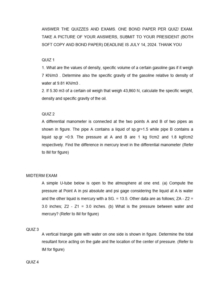 Quizzes and Exams Flumech | PDF