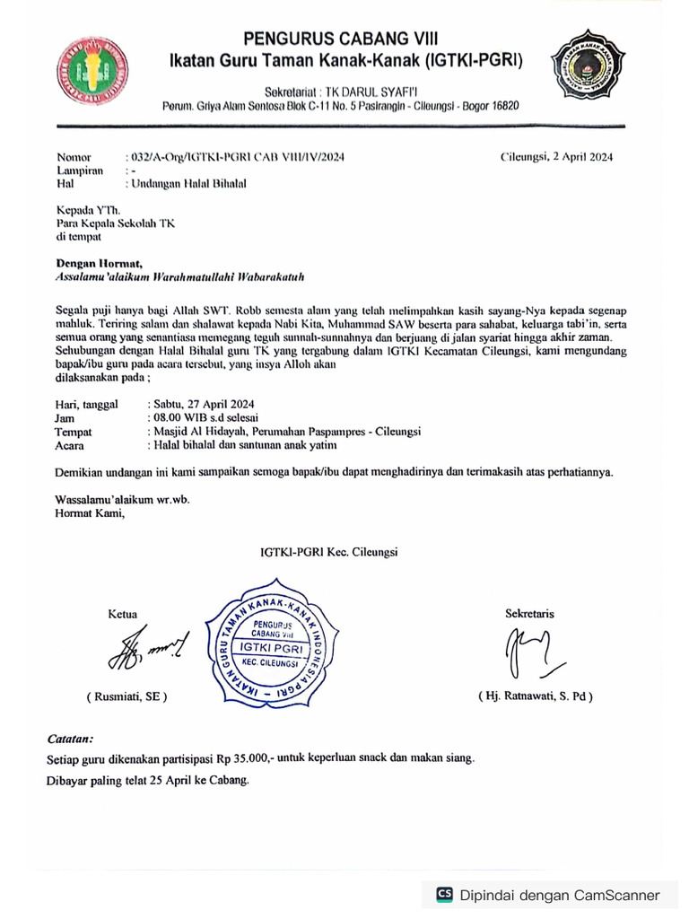 Surat Undangan Halbil IGTKI CAB. 8 | PDF