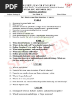 TS 1st Year Intermediate Zoology Question Paper 2025 | PDF