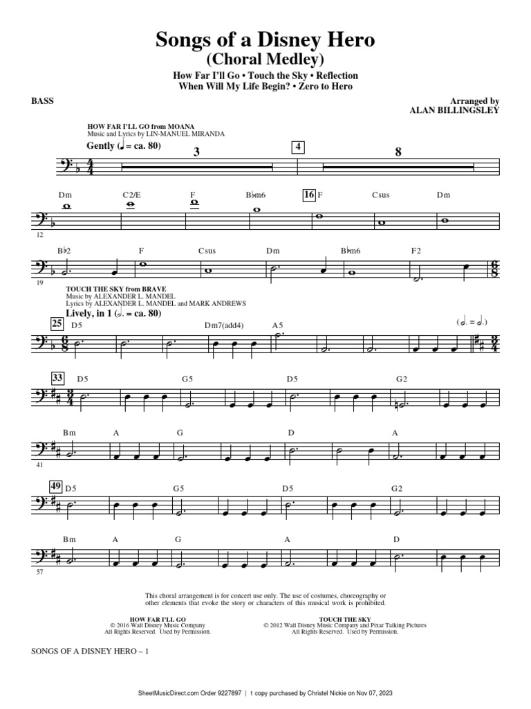Songs of A Disney Hero Bass | PDF