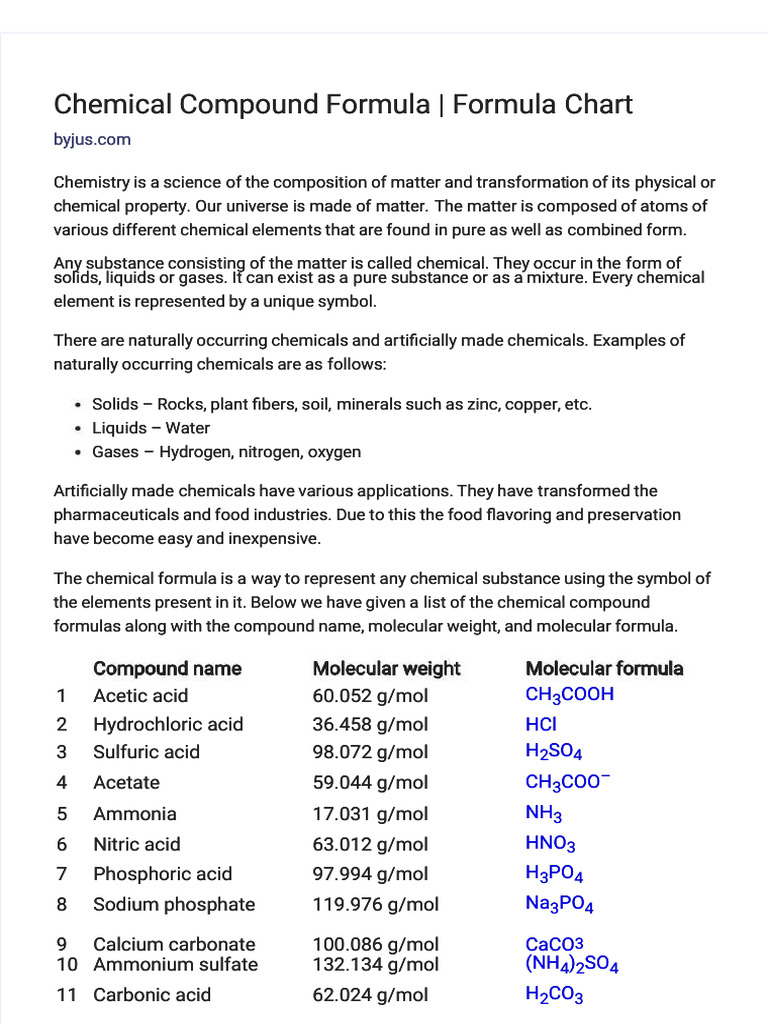 PDF Chemical Compound Formula Formula Chart - Compress | PDF
