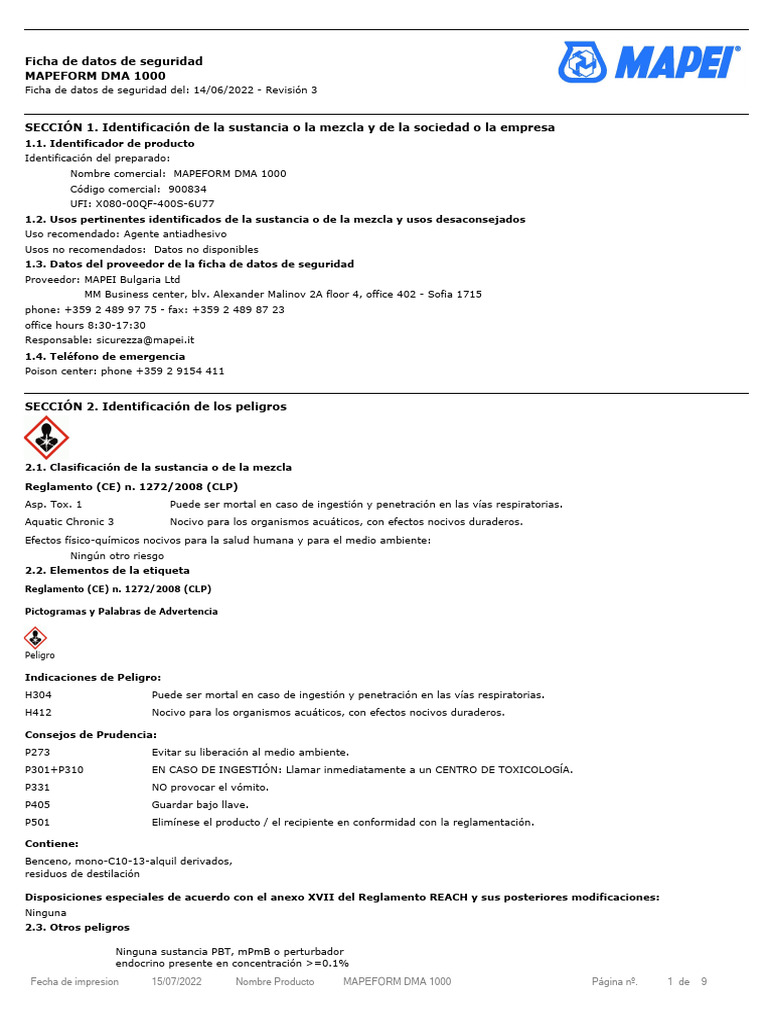 2022-06-14 Desmoldante Dma 1000 (Hoja Msds) | Descargar gratis PDF ...