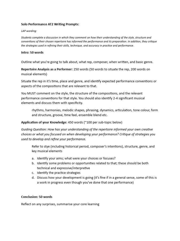 Solo Performance AT2 Writing Prompts | PDF | Composers | Knowledge
