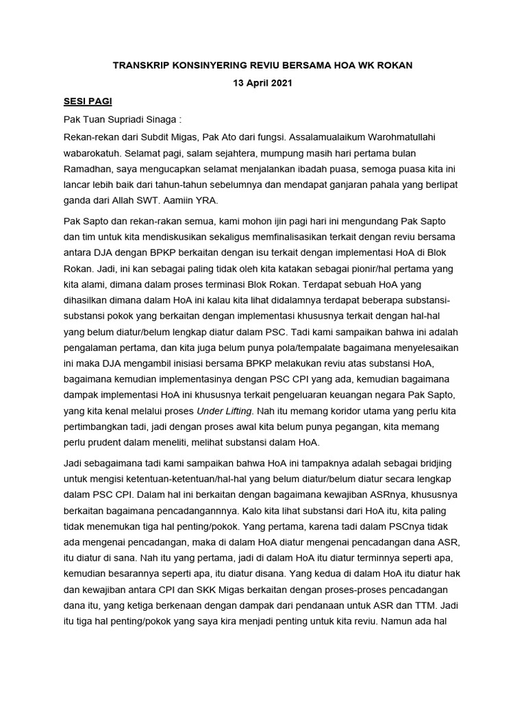 Contoh Transkrip Rapat | PDF