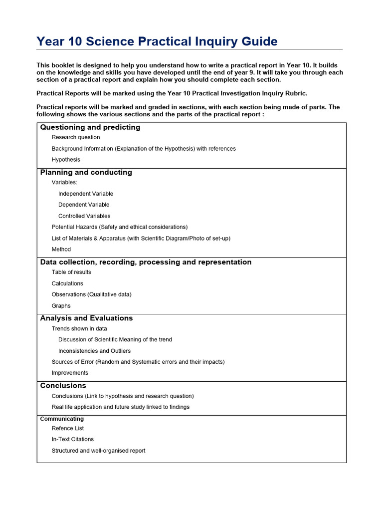 Yr 10 Science Practical Inquiry Report Guide | PDF | Hypothesis | Data