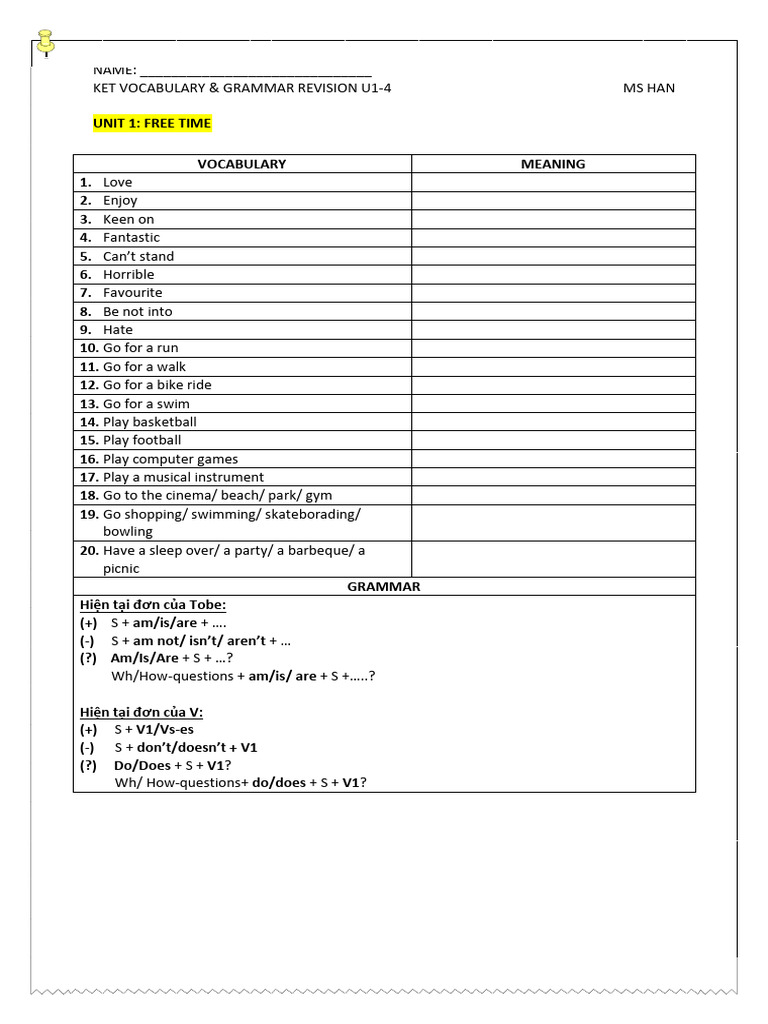 Ket Vocabulary and Grammar U1-4 | PDF | Language Arts & Discipline | Art