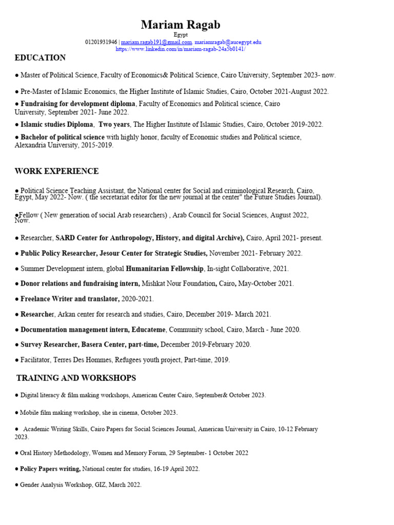 Mariam Ragab.Resume.2022 | PDF