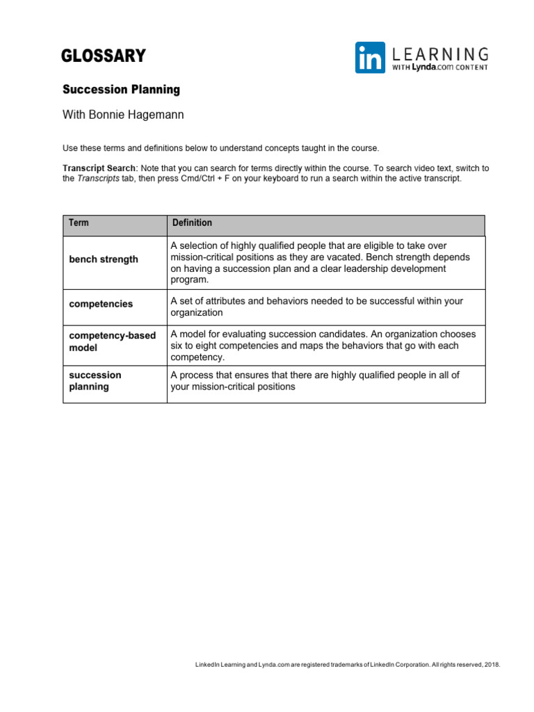 Glossary Succession Planning | PDF