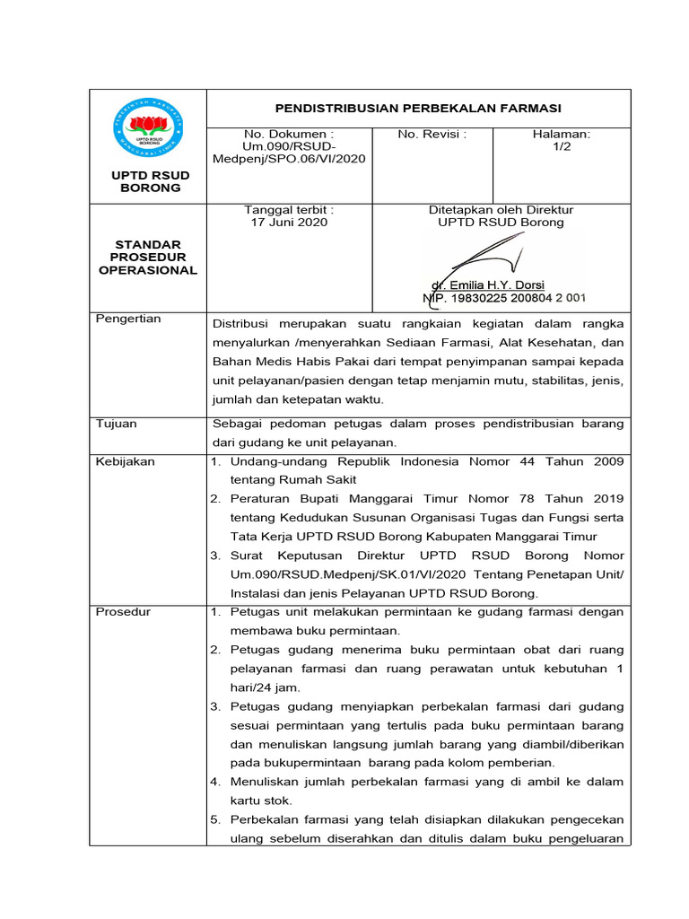 Spo Distribusi Perbekalan Farmasi | PDF
