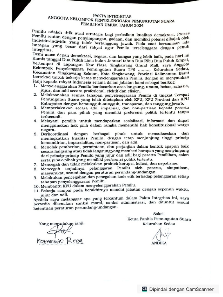 Fakta Integritas TPS 004 PDF | PDF