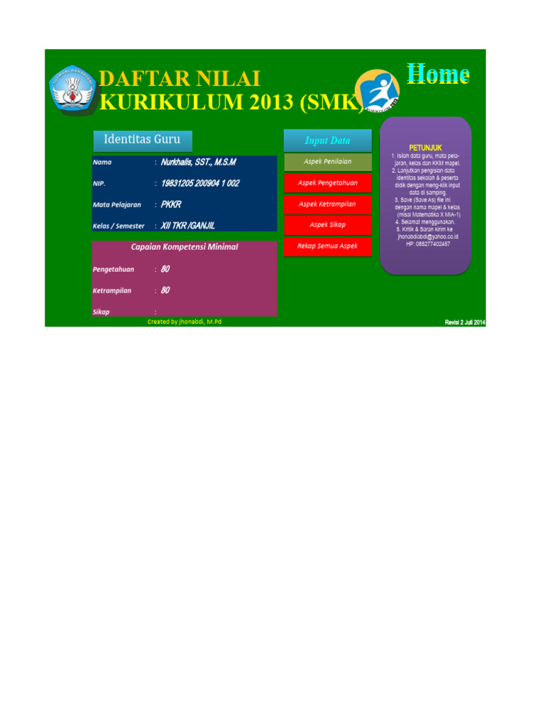 Data Base Xii TKR Nilai PKKR Pak Khalis | PDF
